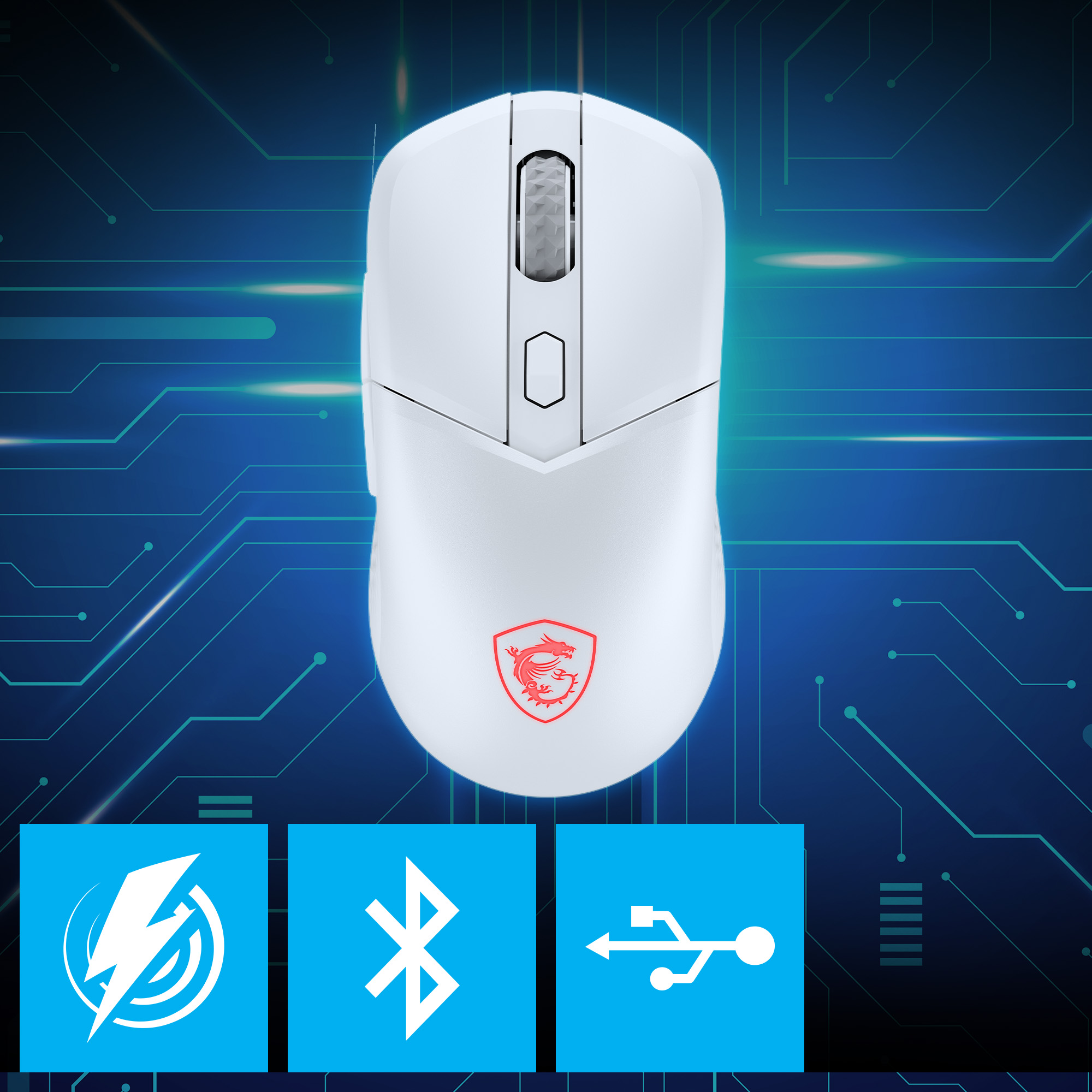 MSI VERSA 300 ELITE White Wireless Gaming Mouse - Bluetooth, 2.4GHz, 26K DPI (Adjustable), OMRON ...